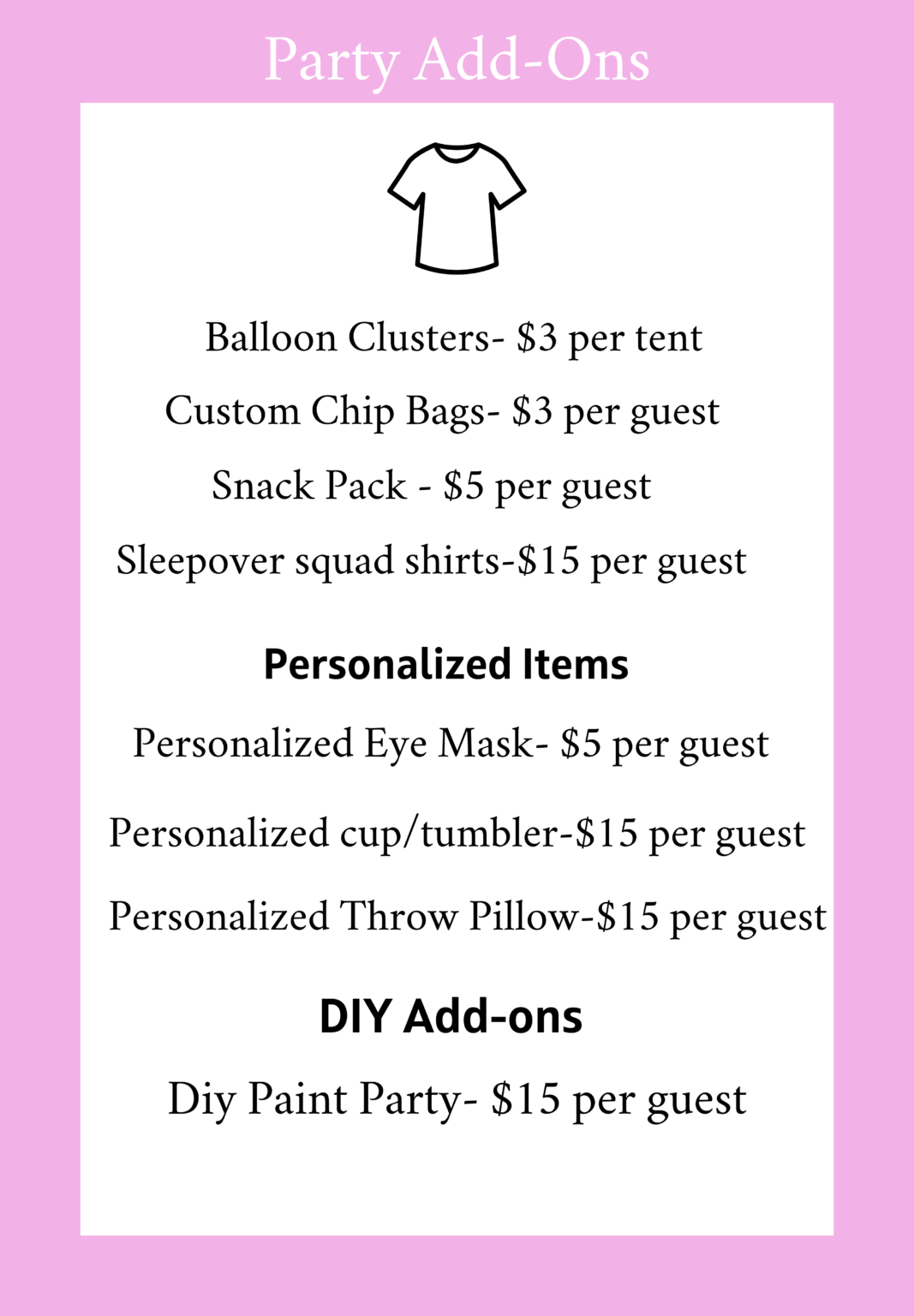 Slumber Party Packages + Price - Dreamy Teepee Party Rentals LLC